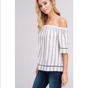 Tops | Gray Striped Off The Shoulder Top | Poshmark